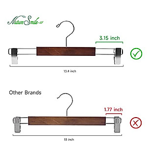 Nature Smile Solid Wooden Skirt Pants Hangers 20 Pack,Premium Wood Bottom Shorts Hangers for Slacks Trousers with Larger Adjustable Anti-Rust Clips (Retro)