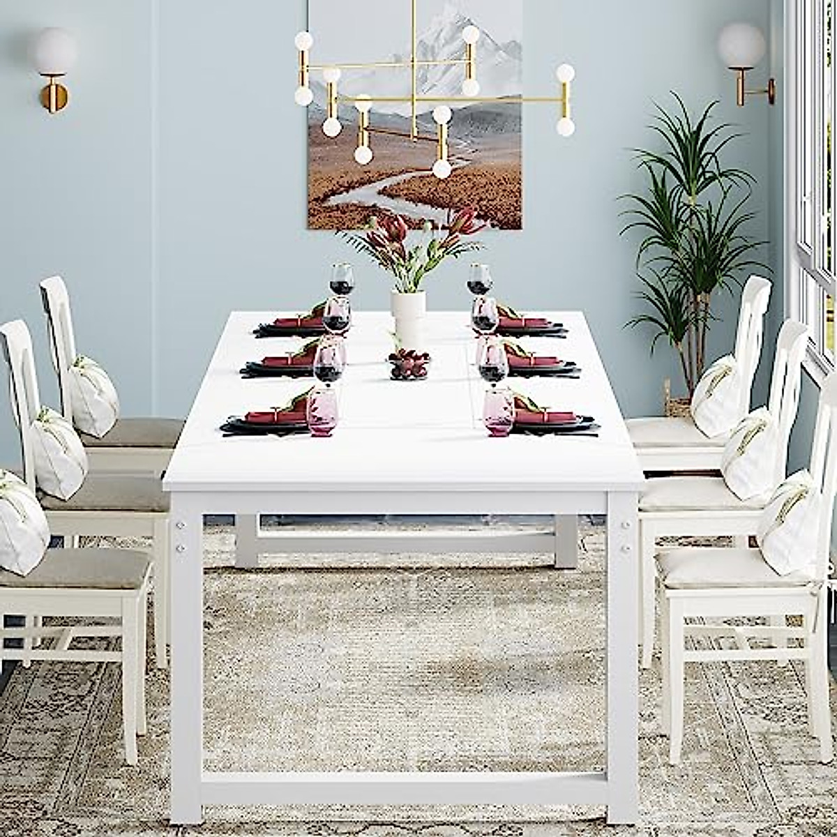 Tribesigns 78.7"x39.4" Dining Table, Industrial Kitchen Table for 6-8 Person, Rectangular Dinner Table for Dining Room Kitchen Living Room, with Heavy Duty Metal Legs, White