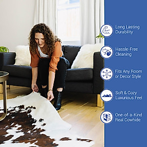Cowhides Direct Genuine Cowhide Rug - Tricolor Cow Fur Rugs for Living Room, Bedroom & More - Authentic Cow Rug (7’x8’ Tricolor)