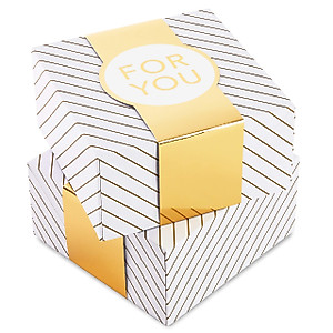Hallmark 8" Medium Gift Box Set with Wrap Bands (2-Pack: Gold and White Stripes, For You) for Christmas, Hanukkah, Weddings, Valentine's Day, Birthdays