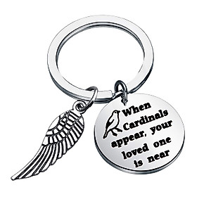QIIER Memorial Jewelry When Cardinals Appear Your Loved One is Near Keychain with Angel Wings Charm In Memory of Love one Sympathy Gift (silver)