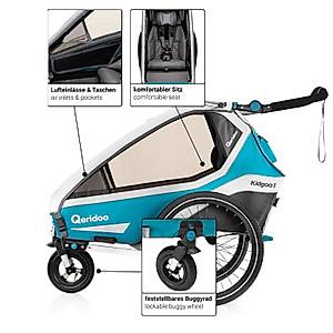 Kidgoo1 2020 Bike Trailer for Children,Toddlers, Kids, Single Seat, 3-in-1 Hood, Adjustable Height, 5-Point Seat Belt, Folding Frame (Petrol)