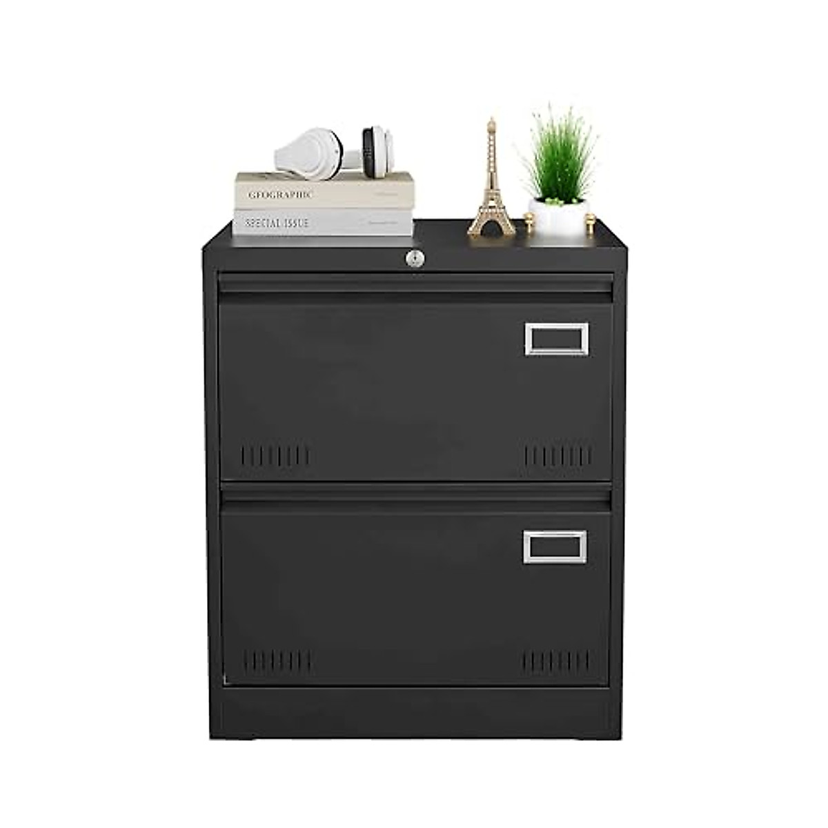Mdhitsox Lateral File Cabinet with Widened Drawer, Metal File Cabinet with Lock, Filing Cabinet for Home Office, Lockable File Storage Cabinets for Legal/Letter/A4 (2 Drawer, Black)