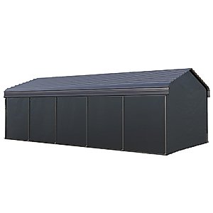 Carport Car Port Metal Canopy 12x25 ft Heavy Duty for Snow, Portable Garage Kit Shed Tent Shelter Metal Frame All Weather Outdoor for Boat with Removable Sidewalls, Dark Grey, Sophia & William