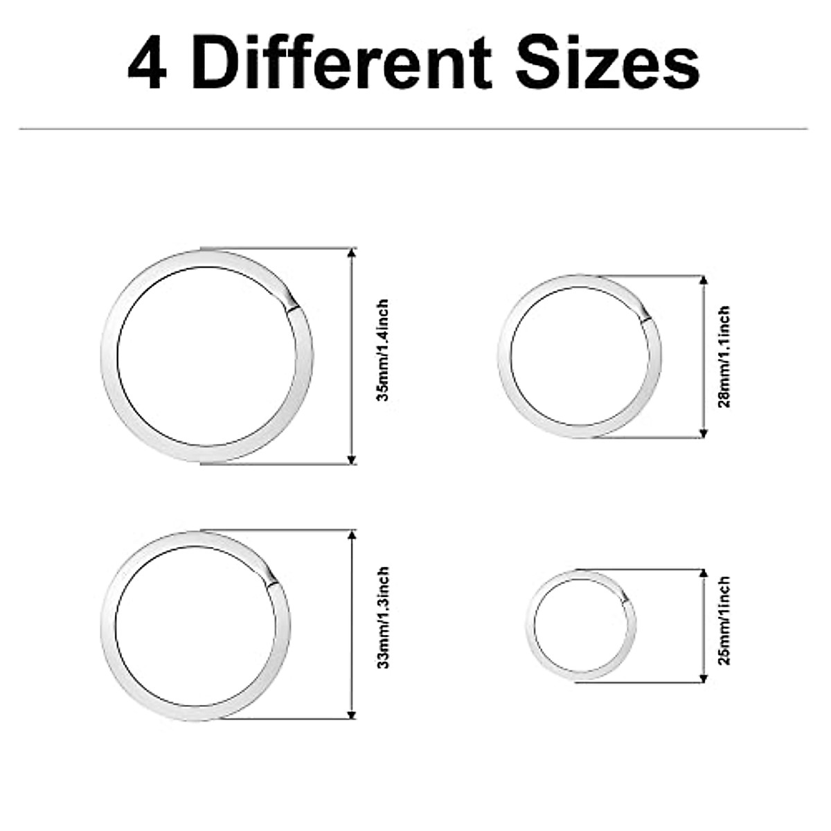 60PCS Key Rings Bulk ,Flat Keychain Ring Split Key Ring for Home Car Keys Organization Office (0.98INCH, 1.10INCH, 1.25INCH, 1.37INCH)(Silver)