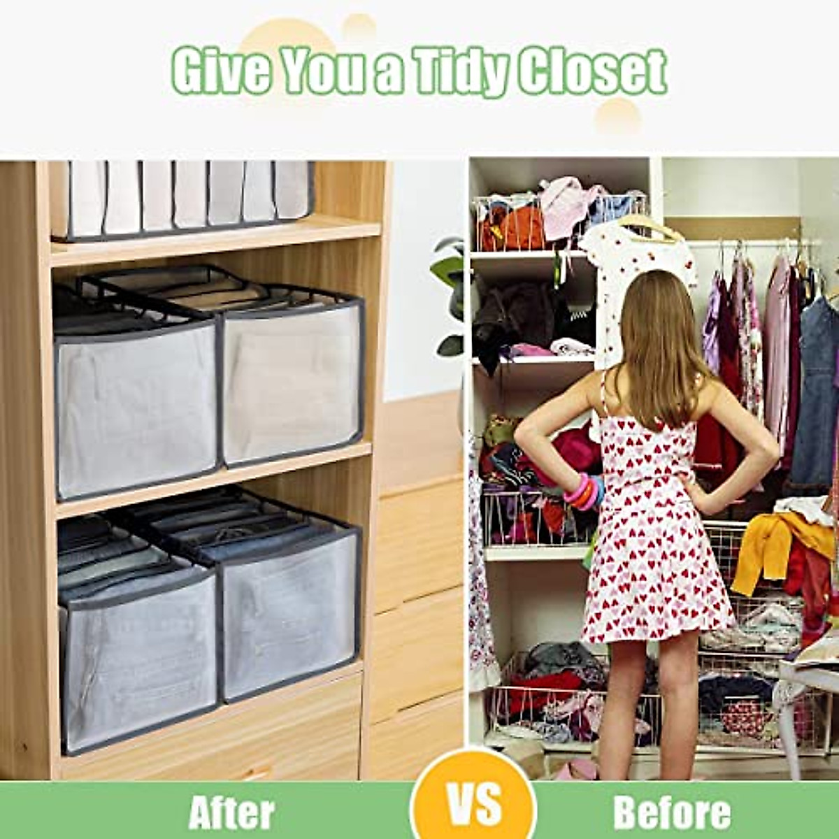3PCS Washable Wardrobe Clothes Organizer, 7 Grids Foldable Visible Closet Organizer Clothes Drawer Mesh Separation Box for Jeans,Leggings,T-shirt,Skirts,Kid Clothes Compartment Storage Box