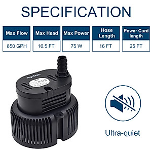 Pool Cover Pump Above Ground - Submersible Sump Pump, Swimming Water Removal Pumps, with Drainage Hose & 25 Feet Extra Long Power Cord, 850 GPH inGround, 3 Adapters Black