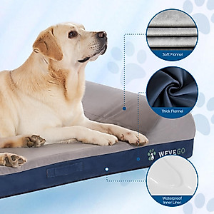 WEVEGO Orthopedic Dog Bed, 7.87-inch Thick Gel Memory Foam Pet Beds with Pillow, Durable Soft Flannel Fabric with Waterproof Liner & Removable Washable Cover Dog Beds for Medium Breed Dogs