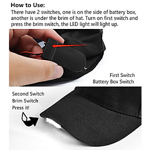 Hands Free LED Baseball Cap Hat for Outdoor Jogging Hip Hop Party Holiday Black