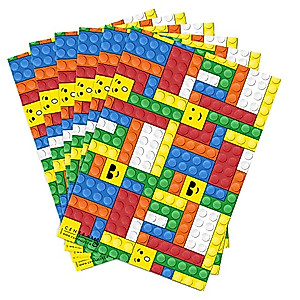 CENTRAL 23 Colorful Wrapping Paper - Lego - 6 Sheets of Gift Wrap - Birthday Wrapping Paper for Kids - Building Blocks With Faces - Boys and Girls - Comes With Fun Stickers