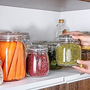 YEBODA 32oz Food Storage Canister Glass Jars with Clamp Airtight Lids and Silicone Gaskets for Multi-Purpose Kitchen Containers - Clear Square (3 Pack)