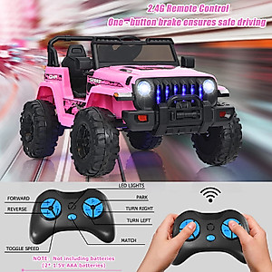 INFANS Ride on Car Truck with 2.4G Remote Control, 12V Battery Powered Electric Cars for Kids w/3 Speeds, Battery Display, LED Lights, Safety Belt, Music & Horn, Bluetooth/FM/USB (Pink)