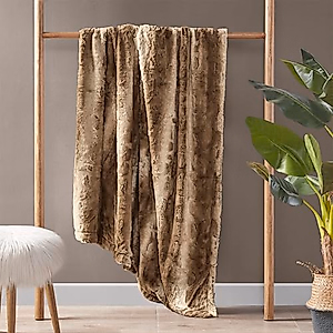 Madison Park Zuri Soft Plush Luxury Oversized Faux Fur Throw Animal Stripes Design, Faux Mink On The Reverse, Modern All Seasons Blanket for Bed, Sofa Couch, Office, Tan, 60x70"