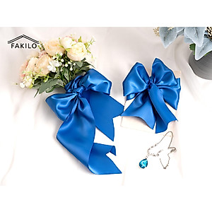 FAKILO Blue Satin Ribbon, 4 Inch Wide Double Faced Royal Blue Ribbon for Gift Wrapping Wedding Chair Pageant Sashes Craft Bow Making Christmas Party Decor Cutting Ceremony Kit Grand Opening -10 Yards