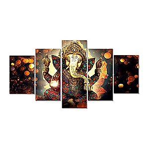 LiftGather 5pcs / set waterproof canvas painting elephant trunk God Ganesha HD print home wall hanging art prints modular pictures