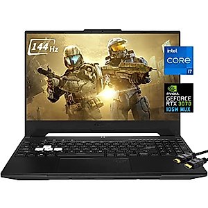 ASUS TUF Dash 15.6" 144Hz FHD IPS Gaming Laptop, NVIDIA GeForce RTX 3070 6GB, 12th Gen Intel 10-Core i7-12650H, 16GB DDR5 RAM, 512GB PCIE SSD, Backlit Keyboard, WiFi 6, DTS, Windows 11 Home, Black