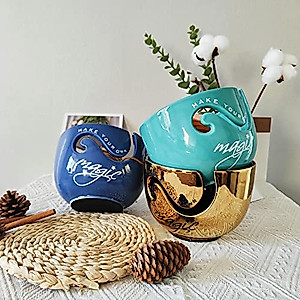 Ceramic Yarn Bowl for Crochet and Knitting Accessories - Best Yarn Holder - Fits Extra Large Yarn Ball or 4 to 5 Small Balls - for Knitters and Crocheters 6.5’’ x 4.5" (Gold/Black)