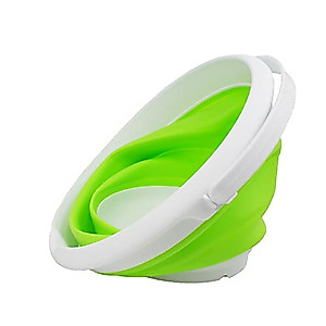 SAMMART Collapsible Plastic Bucket - Foldable Tub - Portable Fishing Water Pail - Space Saving Outdoor Waterpot (White/Grass Green, 8.5L Round)