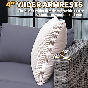 UDPATIO Modular Patio Furniture Set 5 Pieces Outdoor Sectional Couch with Glass Coffee Table, L Shaped Wicker Sofa Patio Conversation Set for Backyard Porch Balcony Grey