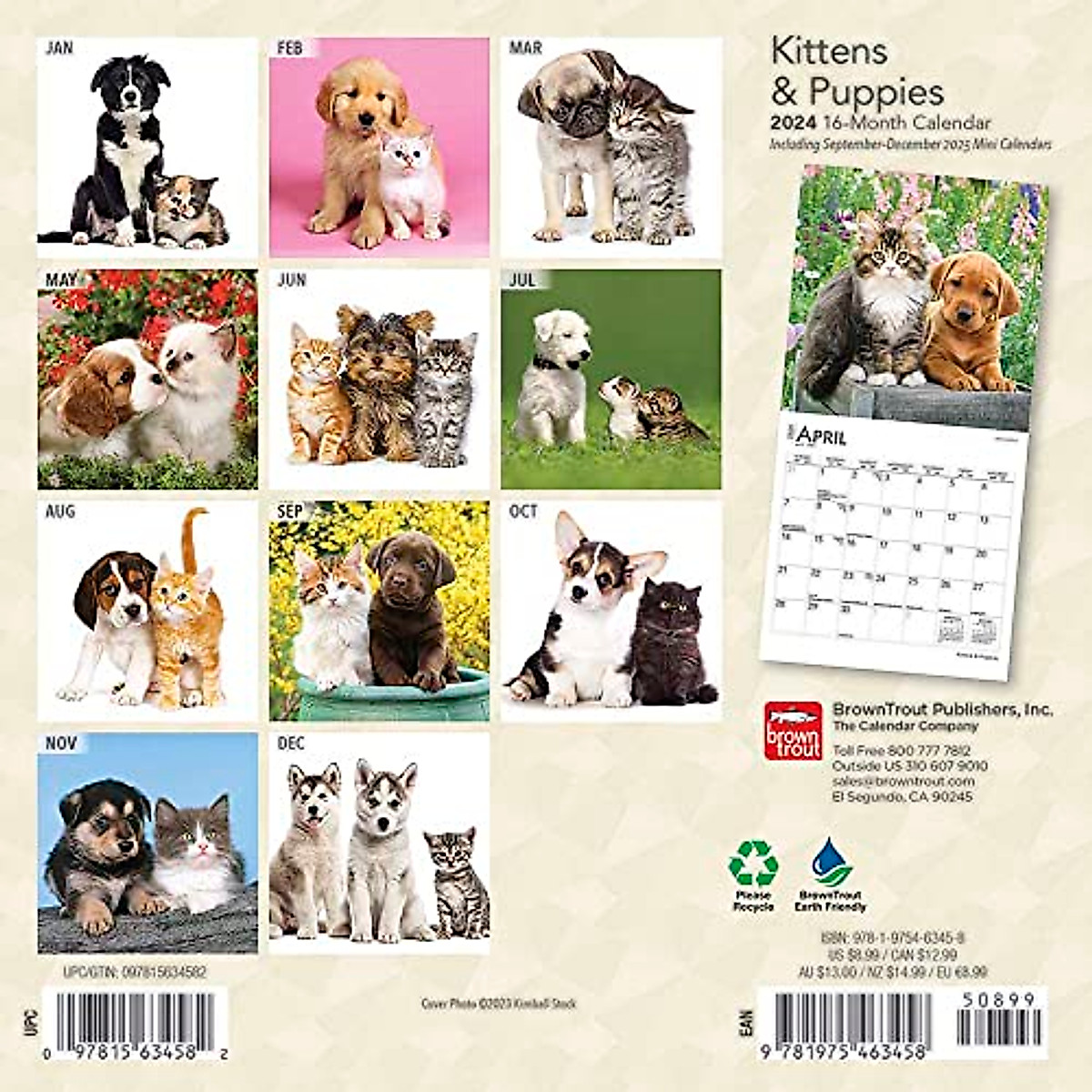 Kittens & Puppies | 2024 7 x 14 Inch Monthly Mini Wall Calendar | BrownTrout | Animals Cute Dogs Cats