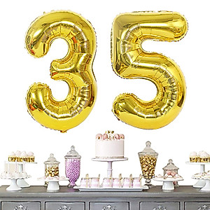 Ceqiny 40 Inch 35th Number Balloon Mylar Balloon Giant Balloon Alphabet Foil Balloon for Birthday Party Wedding Bridal Shower Engagement Photo Shoot Anniversary Decoration, Gold Digit 35 Balloon