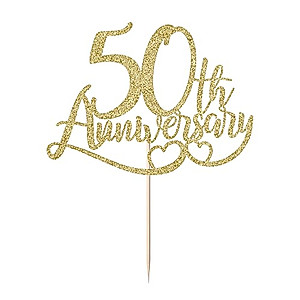 Bekaterea 50th Anniversary Cake Topper Gold Glitter,50th Birthday Cake Decoration，50th Anniversary Party Decorations，50th Anniversary Wedding Party Cake Decoration Supplies