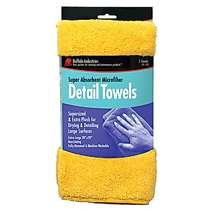 Buffalo Industries (65004) 20" x 20" Ultra Absorbent Non-Linthing Extra Plush Microfiber Cloth Detail Towels - Ideal for Drying and Detailing Large Surfaces - Machine Washable - Pack of 2