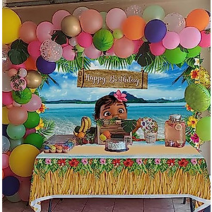 Summer Beach Baby Moana Backdrop and Tablecloth 86x52 inch Maui Palm Leaves Flowers Cake Table Decoration Girls Princess Moana Birthday Photo Background Baby Shower Party Supplies (7x5ft)