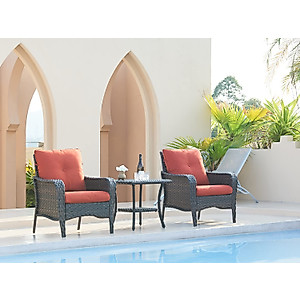 HUMMUH Outdoor Wicker Patio Chairs Set of 2 with Side Table,PE Rattan Bistro Table and Chairs for Yard Backyard Lawn Porch