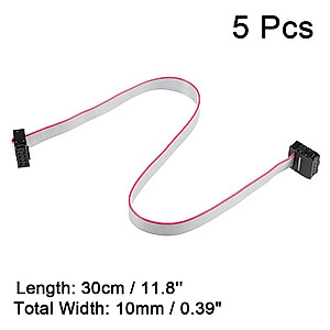 uxcell IDC 8 Pins Connector Flat Ribbon Cable Female Connector Length 30cm 2.54mm Pitch,5pcs