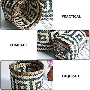 BESPORTBLE Round Bamboo Waste Basket Rattan Trash Can Straw Storage Baskets Wooden Garbage Can Decorative Laundry Hamper Flower Basket Vase