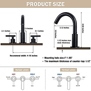 Qomolangma Black Bathroom Faucets for Sink 3 Hole, 8 inch Widespread Bathroom Faucet, 2-Handle Bathroom Sink Faucet, 360° Swivel Spout Lavatory Sink Faucet with Water Supply Lines & Pop Up Drain