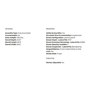 HON 10500 Series Two-Drawer Lateral File 36w x 20d x 29-1/2h Mahogany