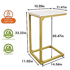 AMHANCIBLE C Shaped Side Table Set of 2, Couch Tables End Table That Slide Under, for Small Space, TV Trays for Living Room, Bedroom, Metal Frame, Acent Golden White HET02GWT