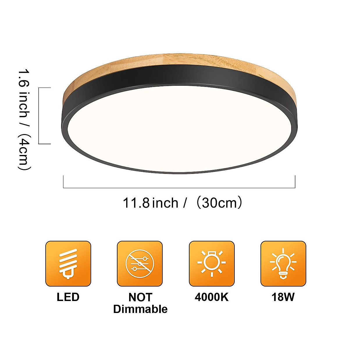 Vikaey Modern Wood LED Ceiling Light Fixture, Minimalist Black Flush Mount Ceiling Lamps, Round Ceiling Lighting Fixtures for Bedroom, Dining Room, Kitchen, Laundry Room, Hallway (NOT Dimmable)