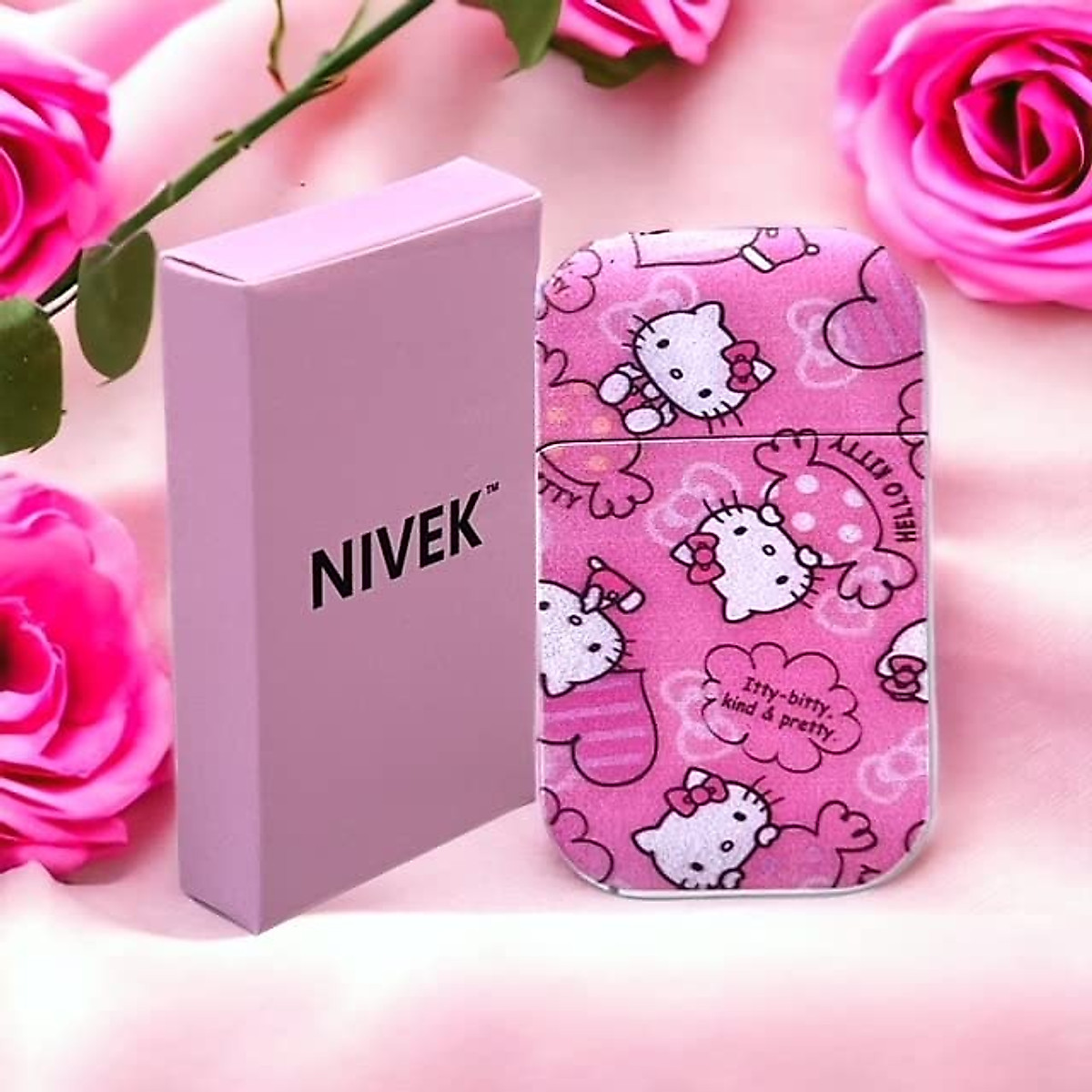 NIVEK Kulomi Lighter Kitty KT Torch Lighter Pink Flame Pocket Refillable Kawaii Cute Windproof Flame (Cat, Rabbit, Melody, Duffy) (A2-Pink Kitty)