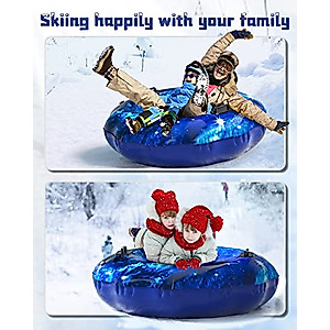Snow Tube 55" Plus Size, TOSKIESGO Snow Sled for Adults and Kids with 1mm Cold-Proof and Heavy Duty Material, Easy to Carry, Thickening Inflatable Snow Tube with Sturdy Handles