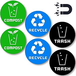 9 Recycle Compost and Trash Sticker to Organize Your Trash Cans- for Garbage containers and Recycle Bins - Premium Vinyl Decal (Compost, XSmall) (Magnetic, XSmall)