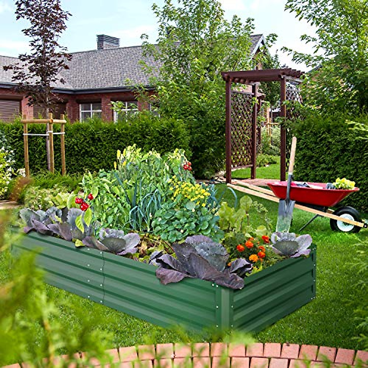 Ohuhu Metal Raised Garden Beds for Vegetables, 8x3x1 FT Reinforced Galvanized Rustproof Steel Raised Garden Boxes with Baking Varnish, Heavy Duty Planter Box Bed for Growing Flowers Herbs Succulents