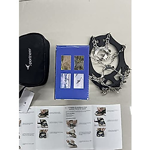 Crampons Ice Cleats, Sportneer Snow Cleats for Shoes and Boots Ice Shoes Grippers with 19 Stainless Steel Spikes Crampons for Hiking Boots Women Men Hiking Fishing Walking