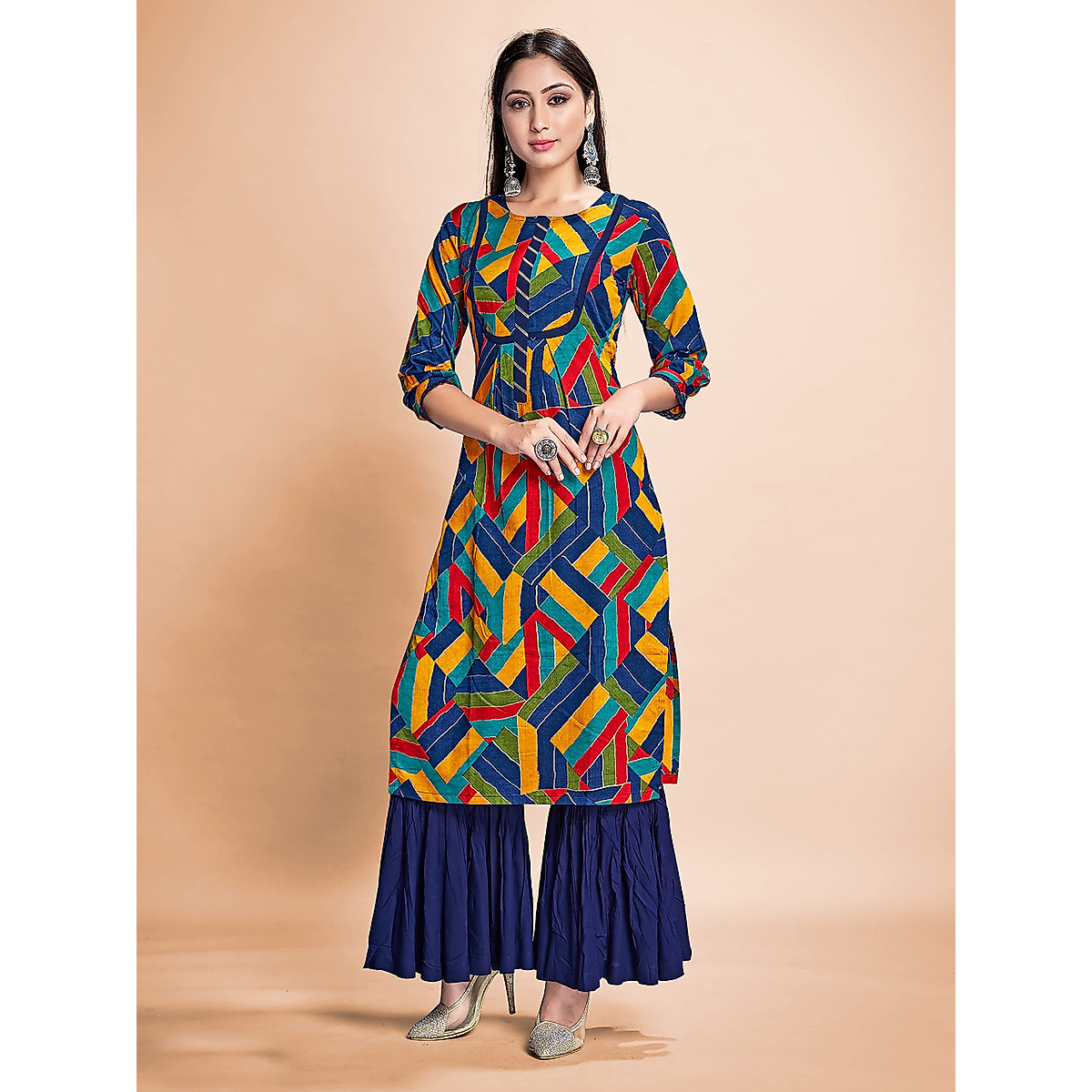 Indian Kurti for Womens With Palazzo | Rayon Printed Sarara Style Kurta Kurtis Tunic For Women