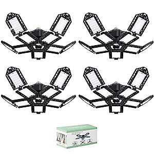 AKIRES LED Garage Light,20000LM 6500K Screw in Light Bulb with 10+1 Adjustable Panels,Deformable Garage Lights Ceiling LED Garage Light for Basement Workshop Attic Barn(4-Pack)