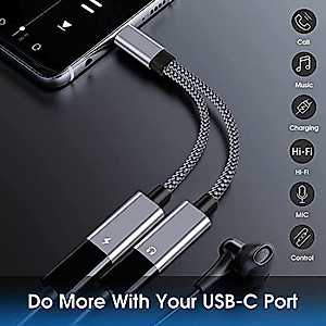 USB C Splitter, USB C Headphone and Charger Adapter Dual USB C Audio and Charger Adapter Support for Pixel2XL/3XL/4XL/5,Galaxy S20/S20+/S21,Note10/ Note20/ Note20Ultra (Not fit Moto &Oneplus