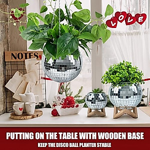 Disco Ball Planter, 6" Creative Mirror Ball Hanging Planters for Indoor Plants with Chain, Macrame Rope, Wooden Stand, Disco Ball Plant Hanger for Valentine's Decorations Hanging Plant, 1 piece