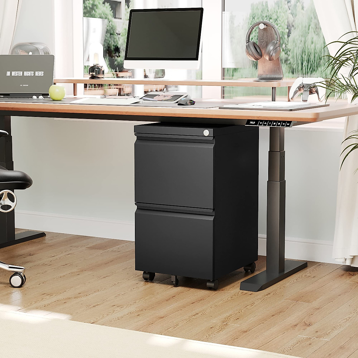 AFAIF 2 Drawer File Cabinet with Lock, Rolling File Cabinets for Home Office, Small Metal Filing Cabinet Office Drawers Under Desk for Letters/Legal/A4 Size, Assembly Required