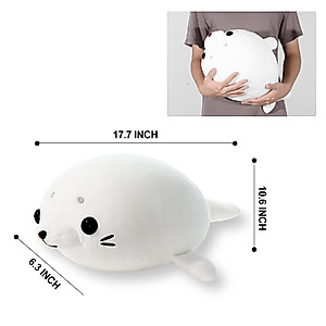 AEECASI Super Soft Seal Plush Cuddle Pillow, Chubby Seal Stuffed Animal, Cute Plushie Birthday for Kids Girls Boys Baby, Adorable Plush Seal Stuffed Toy, 17.7" White