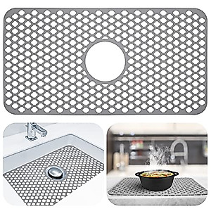 Silicone Kitchen Sink Mat, 25” x 13” Sink Protectors for Kitchen Mat Grid, Drying Mat for Kitchen Counter as for Cooling Rack, Dishware Drainer (Grey)