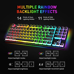 Havit Mechanical Gaming Keyboard with PBT Pudding Keycaps, 89 Keys RGB Backlit Wired USB Computer Keyboards with Blue Switches & Surround Lighting for Desktop PC Gamer (Renewed)