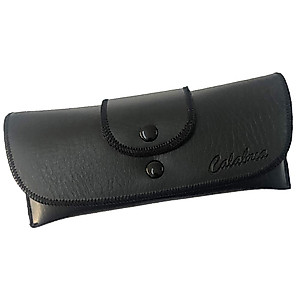 Calabria Double Snap Belt Loop Eyeglass Case Black PU Leather Vintage Old School Eye Glasses Pouch Semi-Hard Sunglass Holder