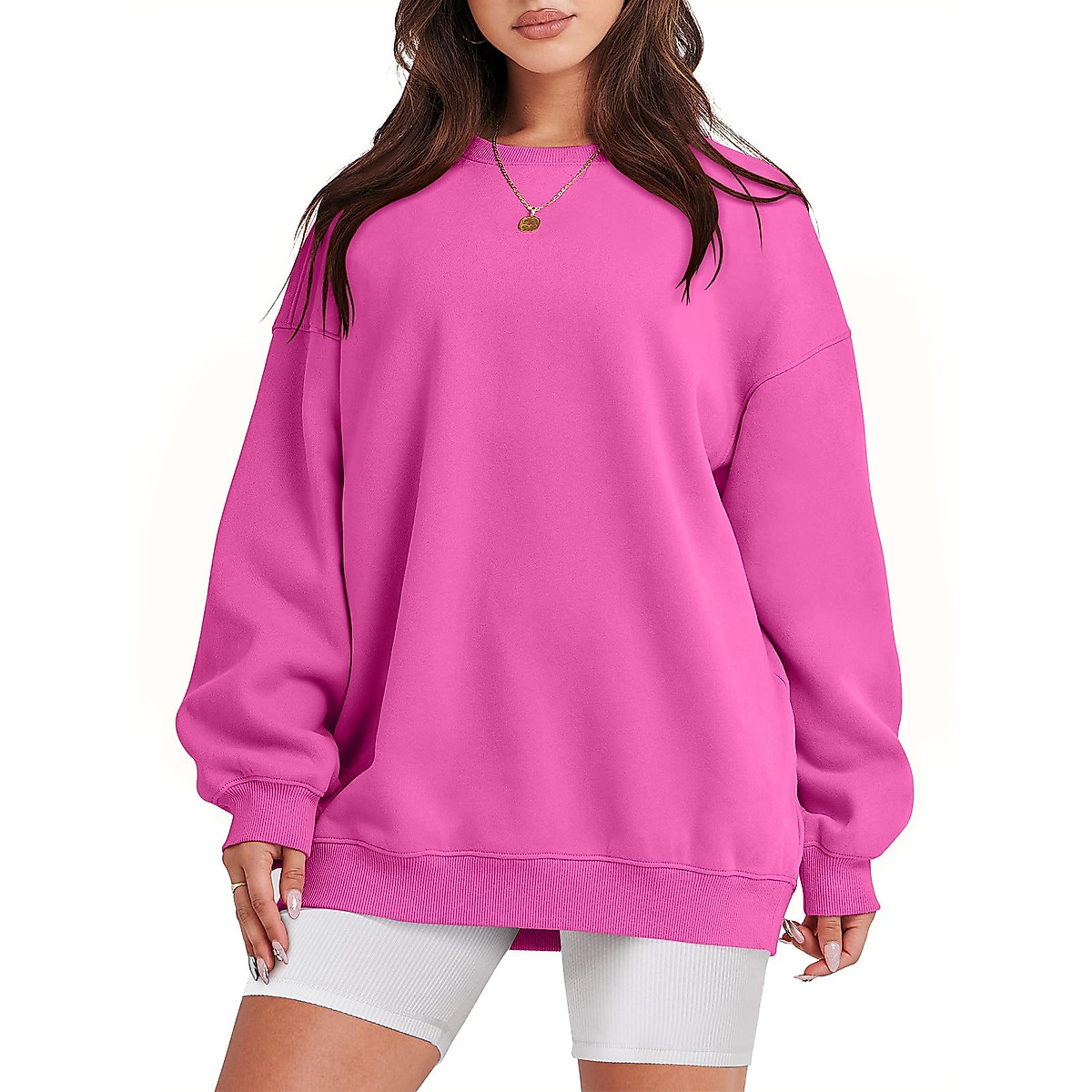 ANRABESS Sweatshirt for Women Oversized Crewneck Hoodies Fleece Casual Pullover Top Fall Fashion Outfits Clothes 2025 A1019 hot pink Medium
